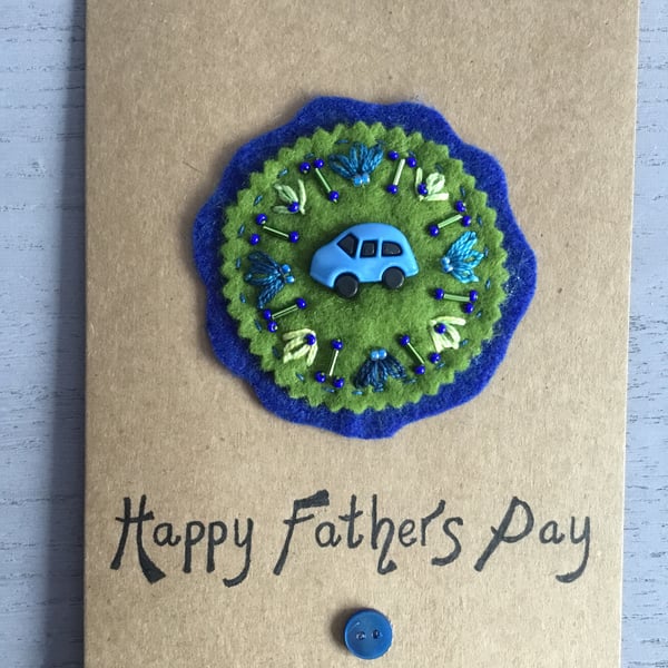 Hand Embroidered Car Fathers Day Card - Folksy