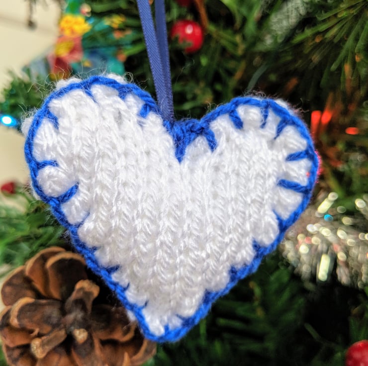 SALE Hand-knitted blue and white love heart - Folksy
