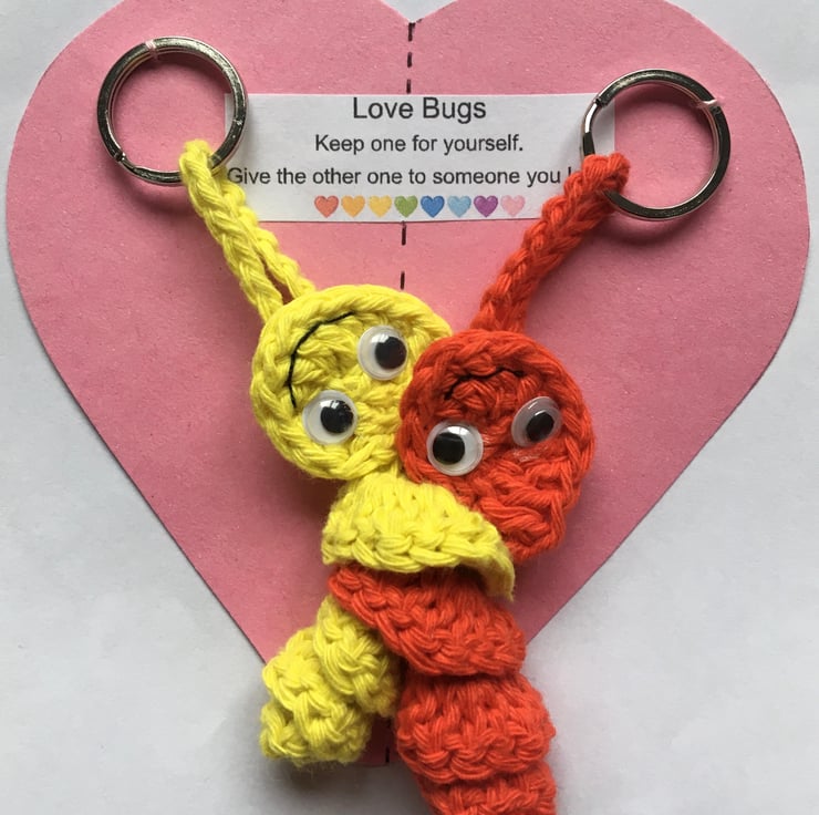 Crochet Worry Worm Love Bug Keyring - Yellow An... - Folksy