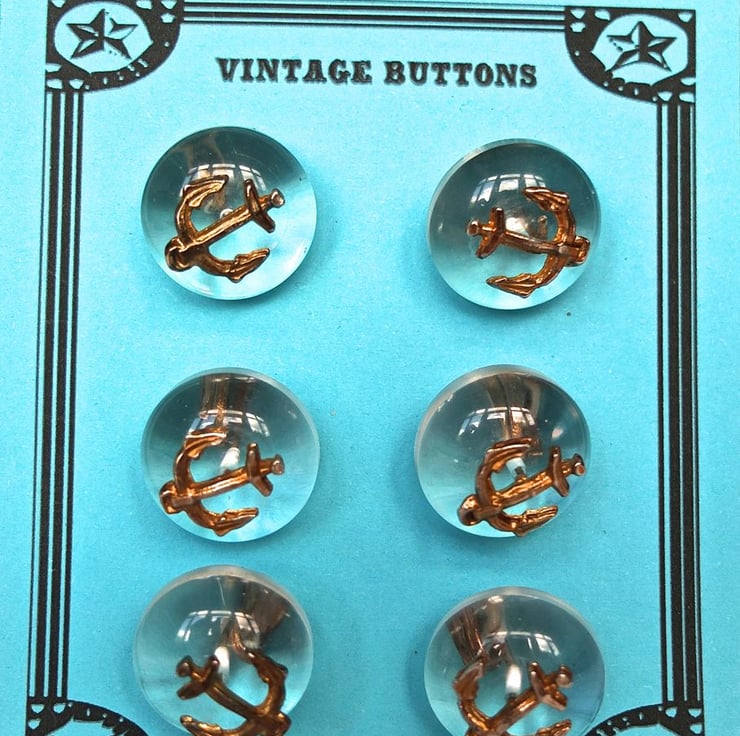 6 Vintage Clear Anchor Buttons - Folksy
