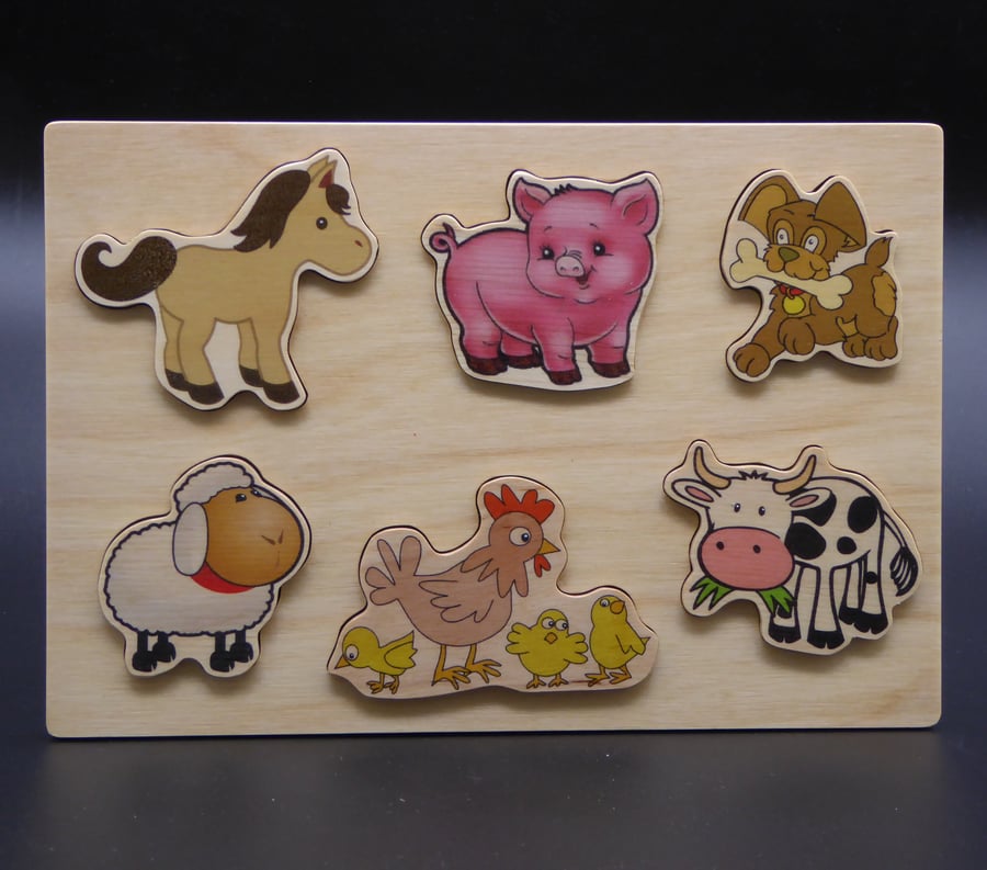 Simple Wooden Puzzle - Farm Animals (2) - Folksy