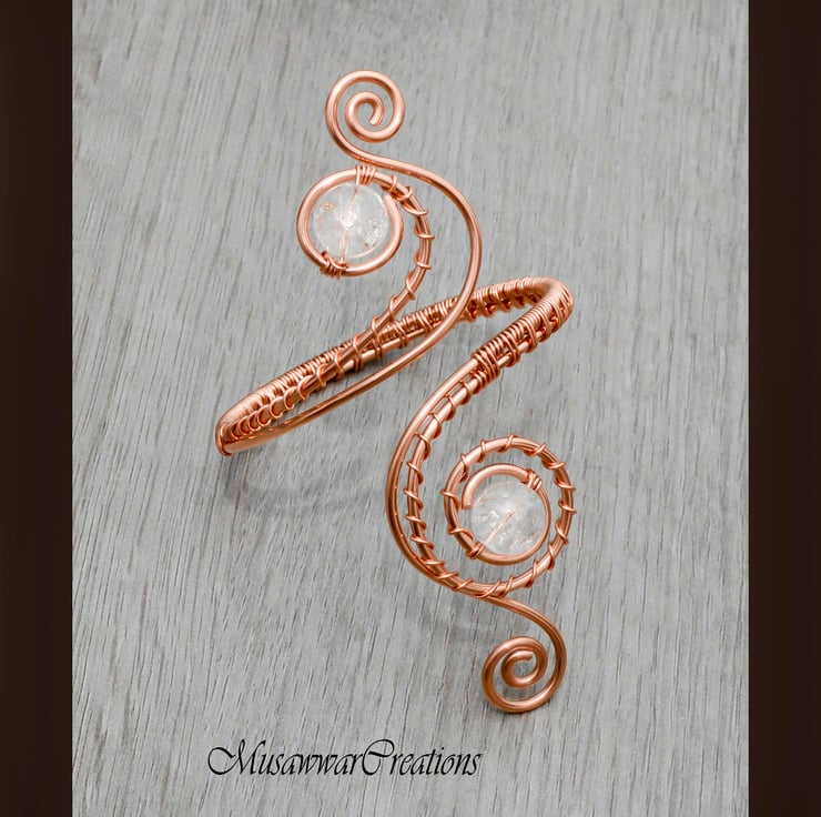 Crackled quartz Upper arm cuff- bracelet-coppe... - Folksy