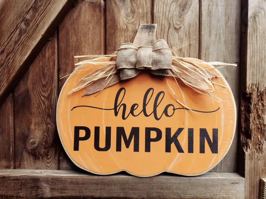 Pumpkin Front Door Wooden Sign - Folksy
