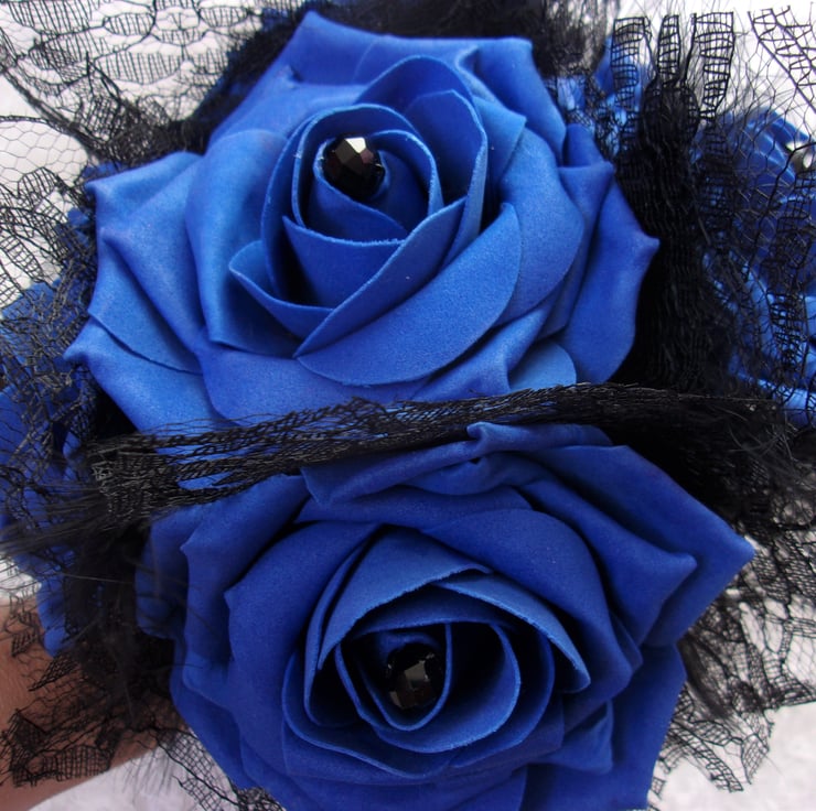 Black Royal Cobalt Blue Rose Feather Lace Gothi... - Folksy