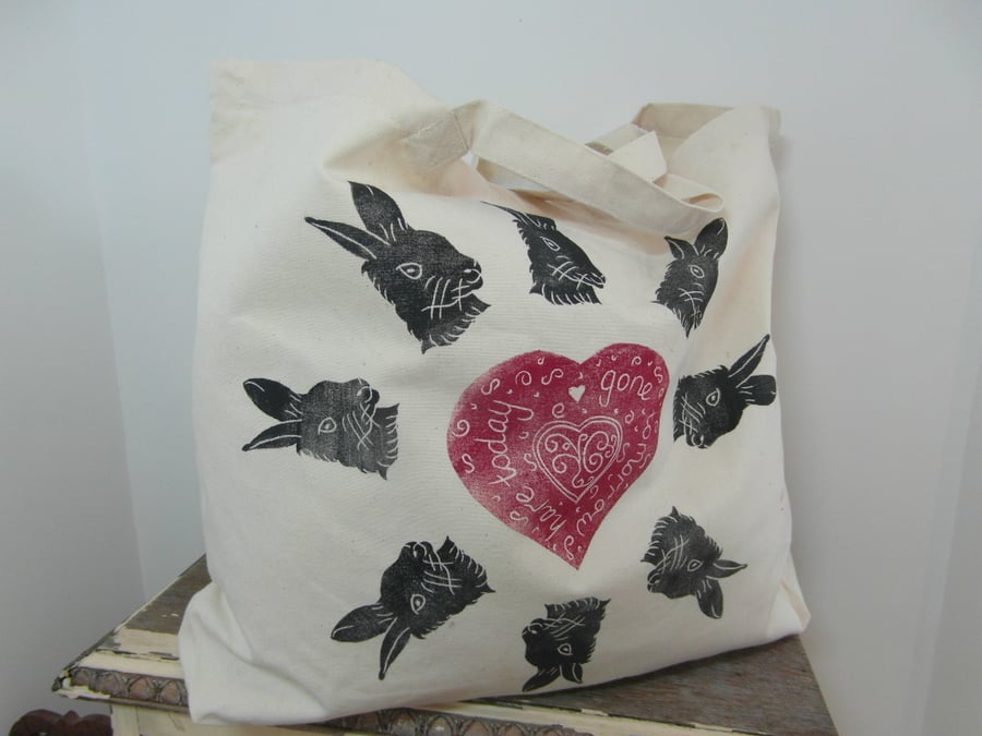 Reduced...Hand Printed Hare Tote Bag - Folksy