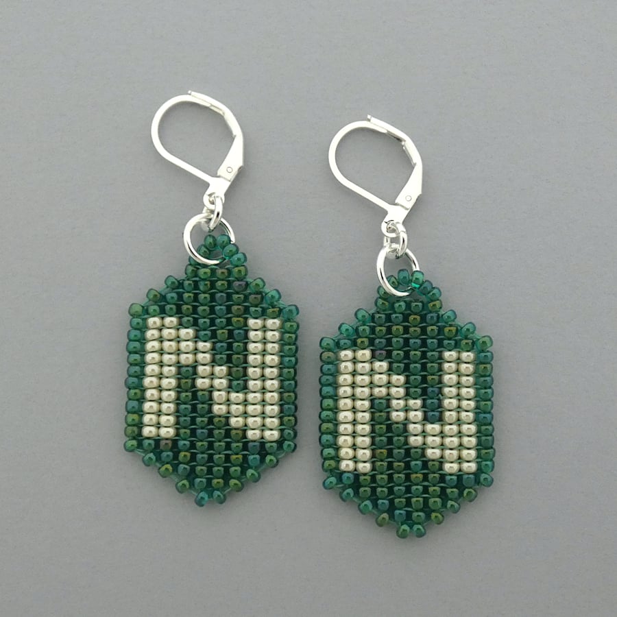 Letter N glass beaded earrings with silver plat... - Folksy