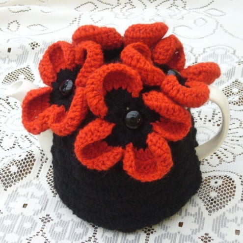 4-6 Cup Crochet Tea Cosy with Poppies (Made to ... - Folksy