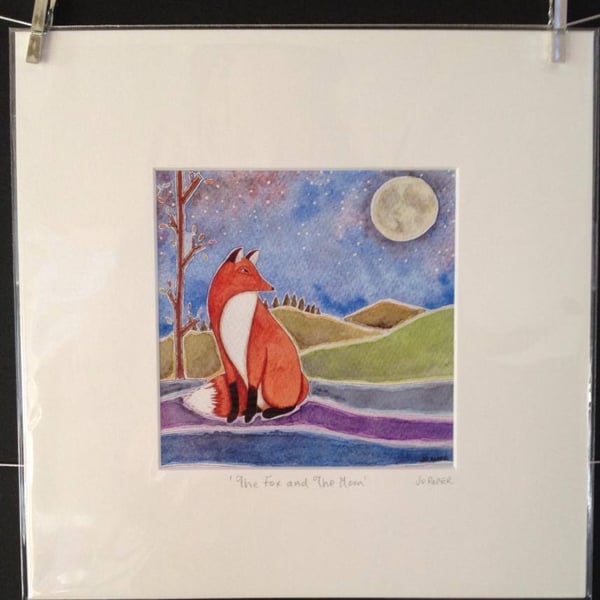 The Fox and The Moon is a Mounted and Signed ar... - Folksy
