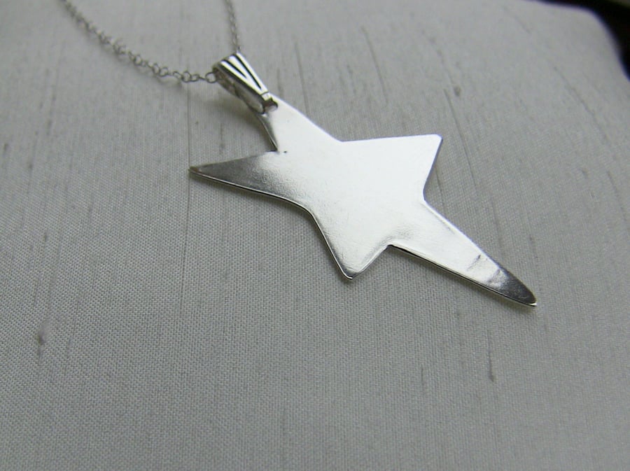 Sterling Silver Stretched Star Pendant, P106 - Folksy