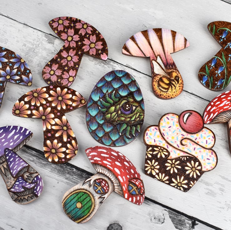 Butterfly cupcake brooch hand burned using pyro... - Folksy