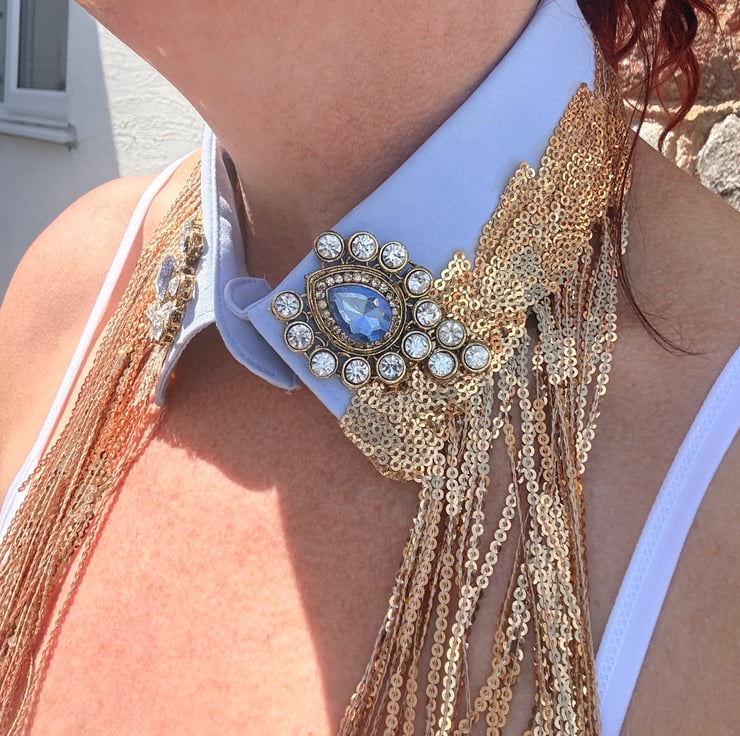 Sequinned Neckcessorie- Baby blue and gold - Folksy