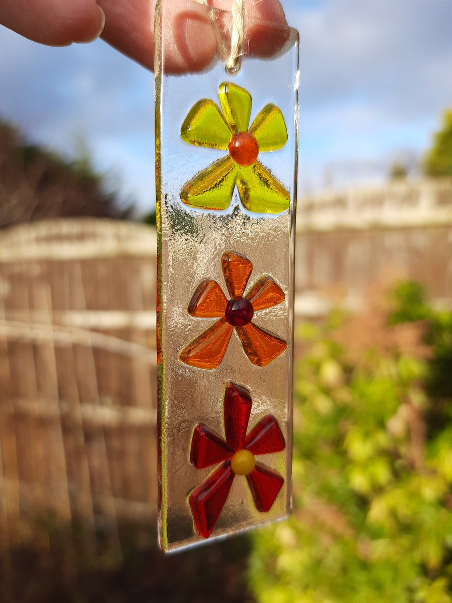 Fused Glass Yellow, Orange & Red Flower Sun... - Folksy