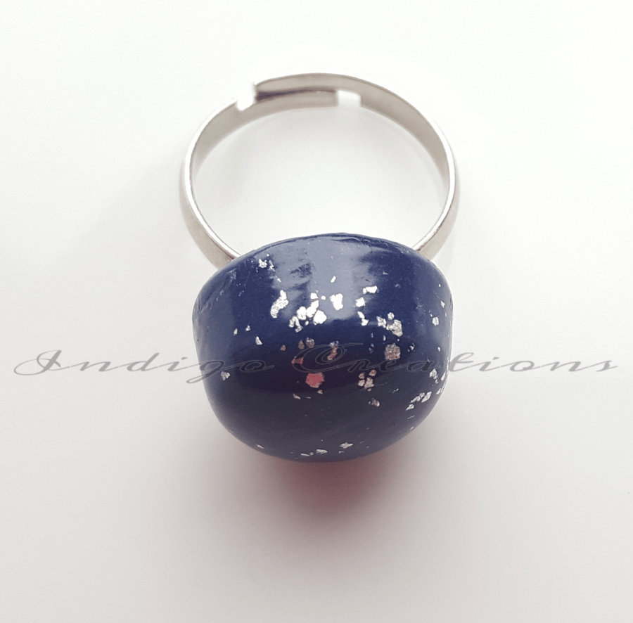 Handmade Blue Sparkle Polymer Clay Adjustable Ring - Folksy