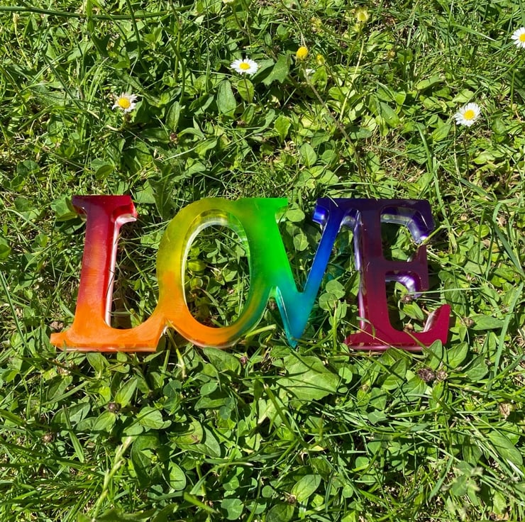 Colours of the rainbow Love word sign, free sta... - Folksy