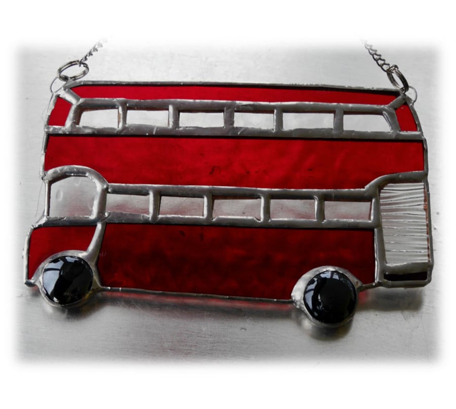 London Bus Suncatcher Stained Glass Red Double ... - Folksy