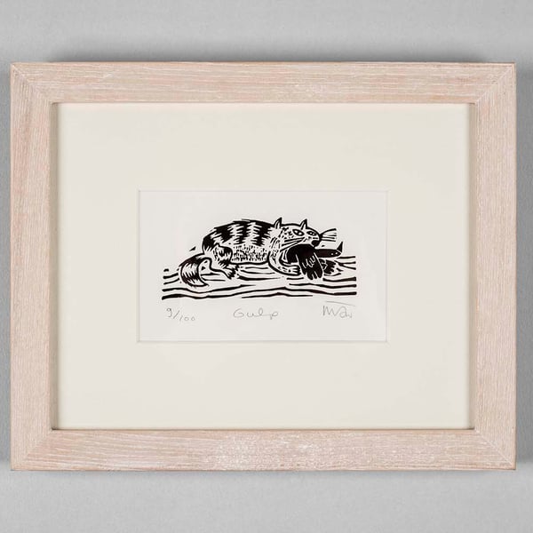 Gulp - cat lino print - Folksy
