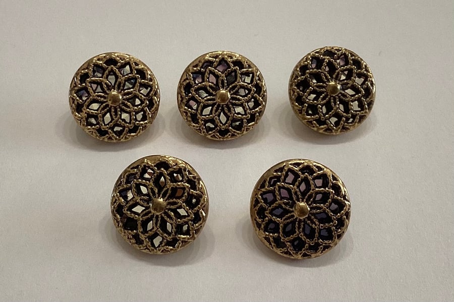 Buttons, five gold tone, metal, pierced buttons - Folksy