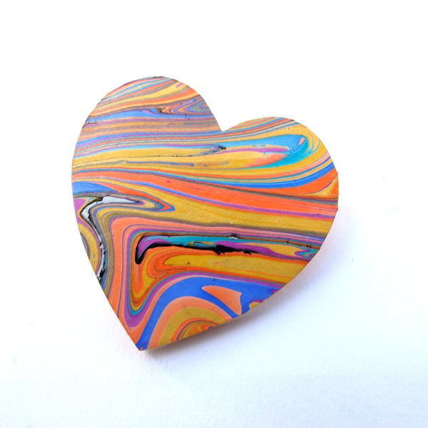 Bold marbled paper heart brooch - Folksy
