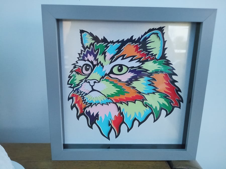 Domestic Cat, Multi Layered Shadow Box, wall ar... - Folksy