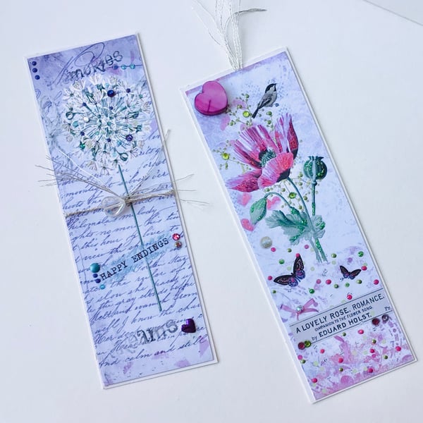 Bookmarks Set of Two, Printed Handfinished flor... - Folksy