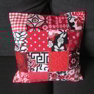 Mini Patchwork Cushion in Black Red & White - Folksy