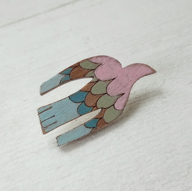Boxed Bird Brooch, Flying Bird Pin Badge, Natur... - Folksy