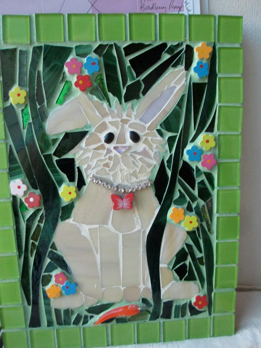 Mosaic Rabbit in the Grass - Folksy