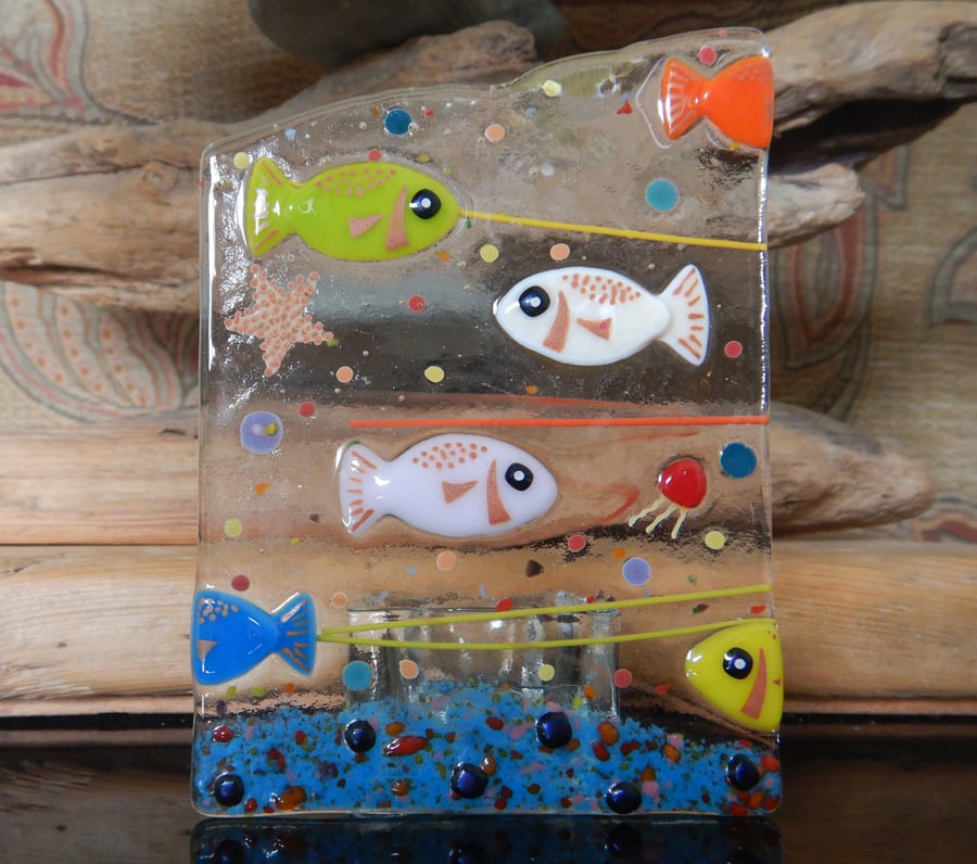 Artist made fused glass 'Fish' T-Light. - Folksy