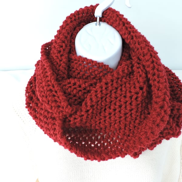 Chunky Knitted Infinity Scarf Red 50 percent d... - Folksy