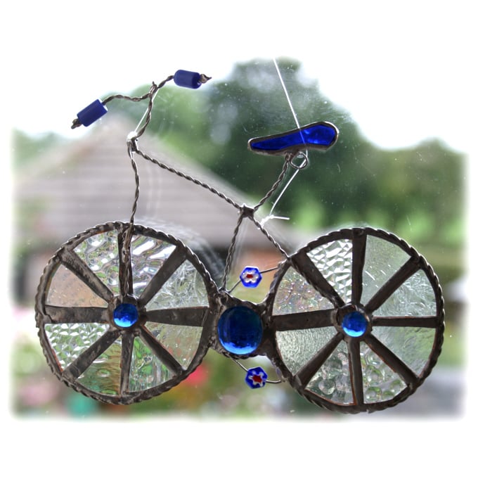 Bicycle Suncatcher Blue Stained Glass Handmade ... - Folksy