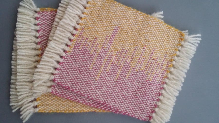 Four Hand Woven Placemats- pink and yellow - Folksy