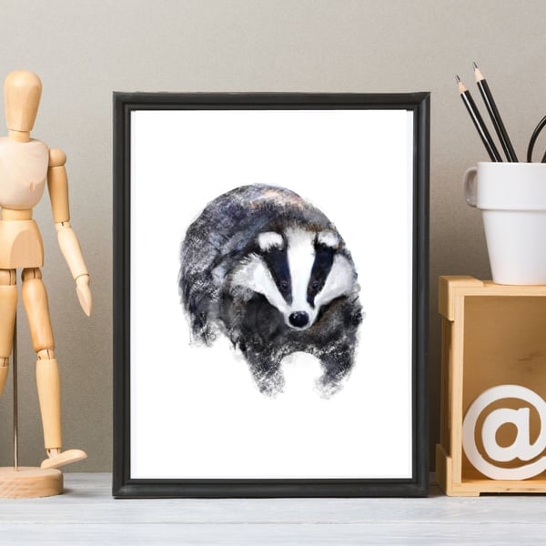 Wall Art wildlife badger Illustration - Folksy