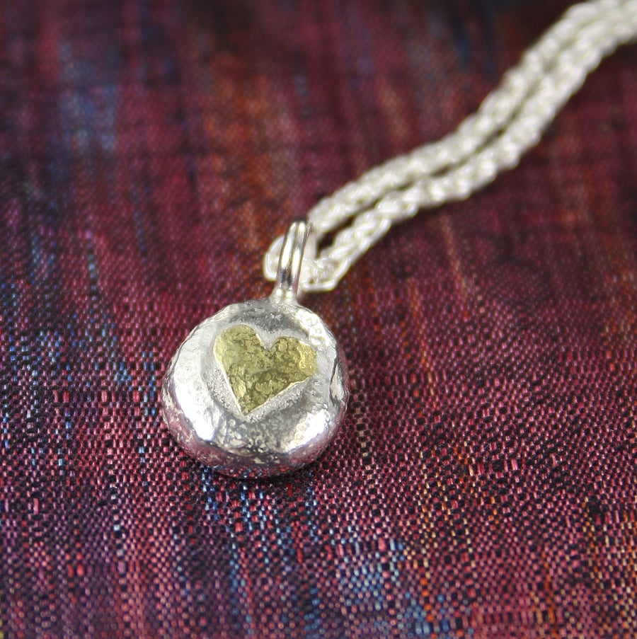 Silver and gold heart pebble pendant and chain - Folksy