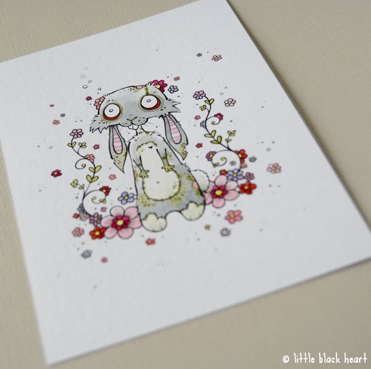zombie easter bunny - original illustration (A6) - Folksy