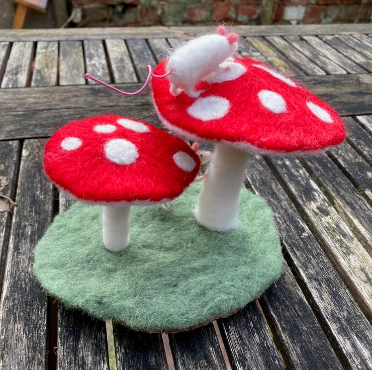 Needle felted toadstools with mice - Folksy