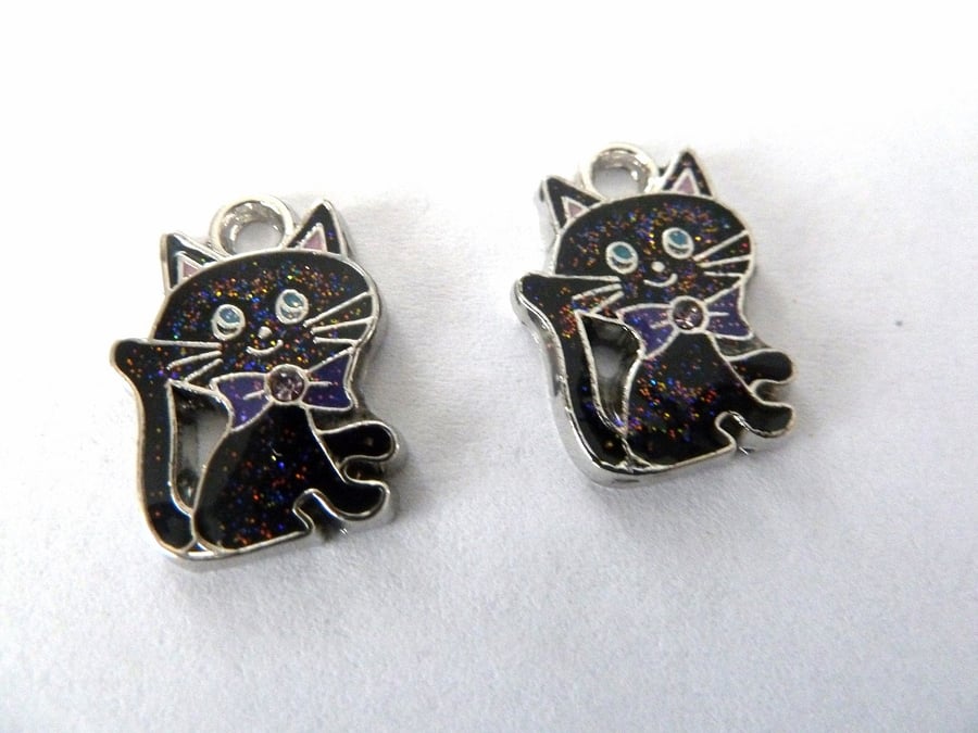 2 enamel cat charms - Folksy