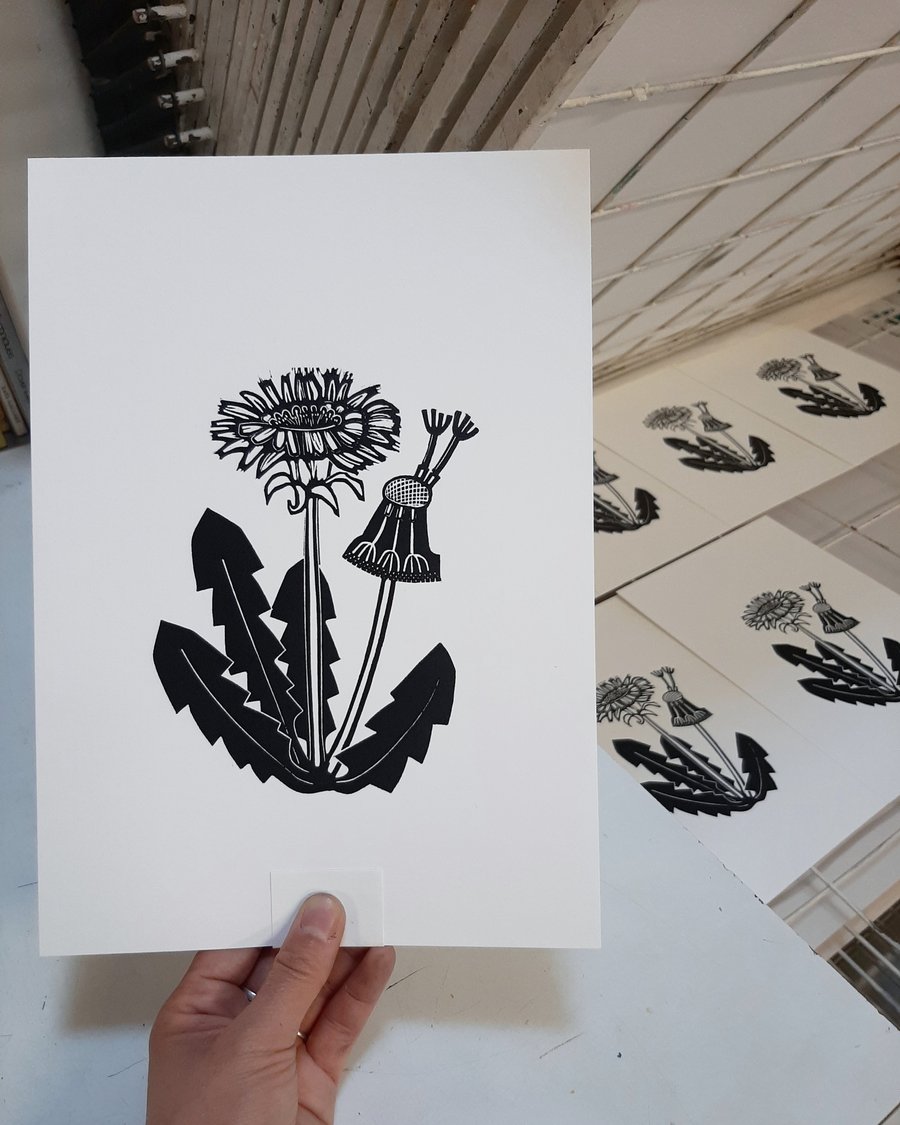 Dandelion - Original Linocut A4 size - Folksy