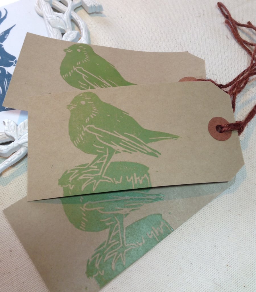 Hand Printed Robin Gift Tags - Folksy