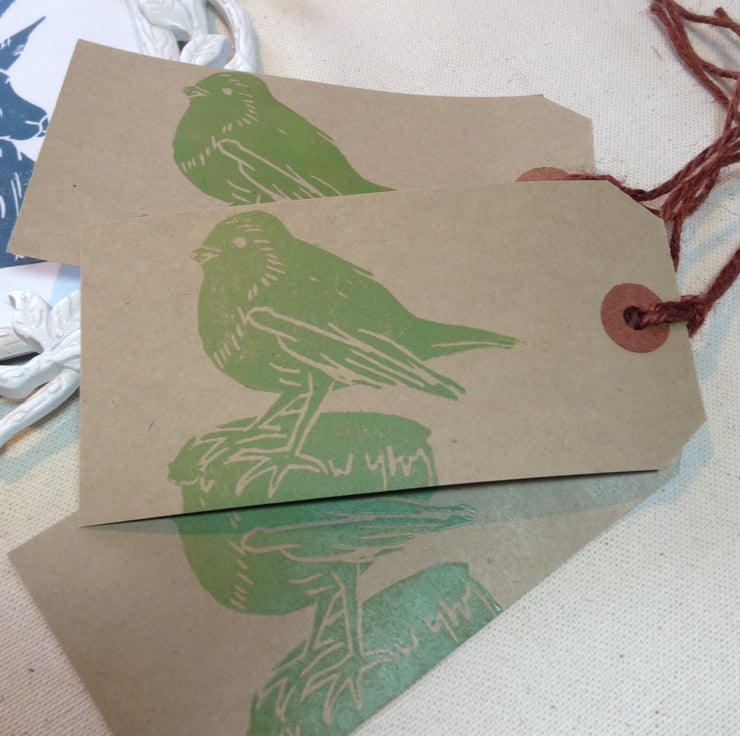 Hand Printed Robin Gift Tags - Folksy