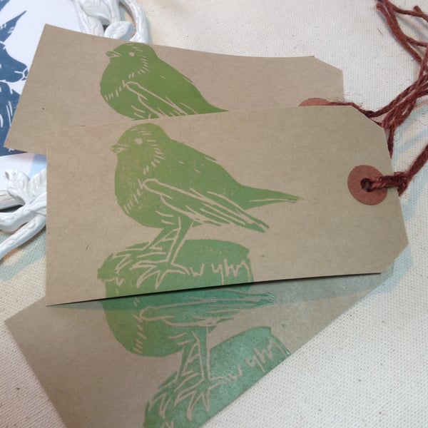 Hand Printed Robin Gift Tags - Folksy