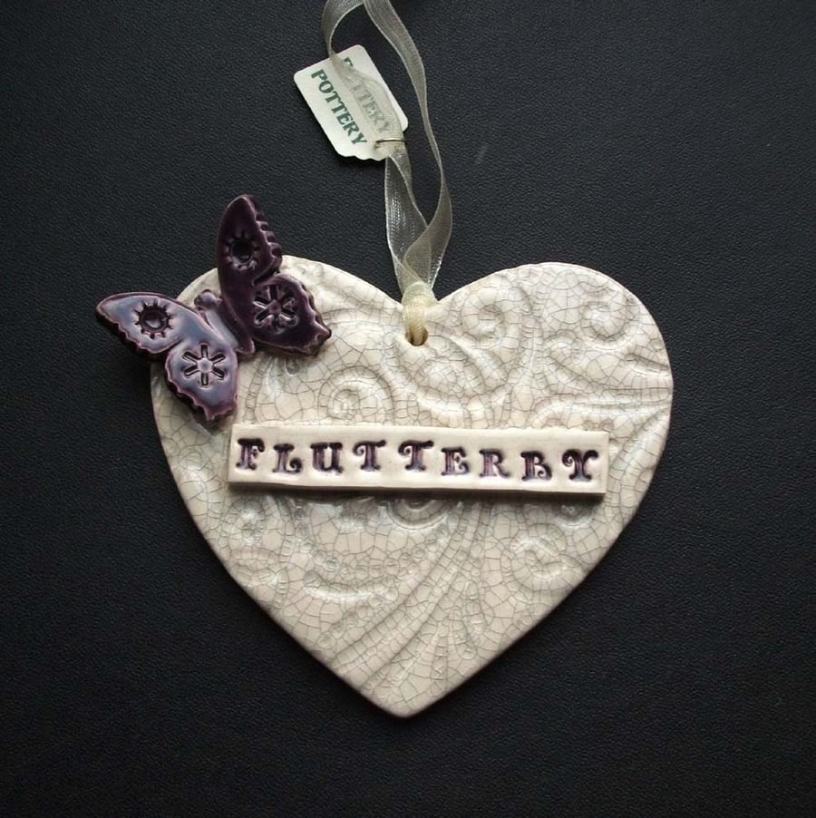 Ceramic butterfly heart Flutterby hanging decor... - Folksy