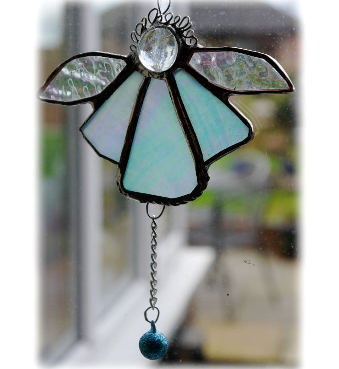 Angel Bell Suncatcher Stained Glass Turquoise - Folksy
