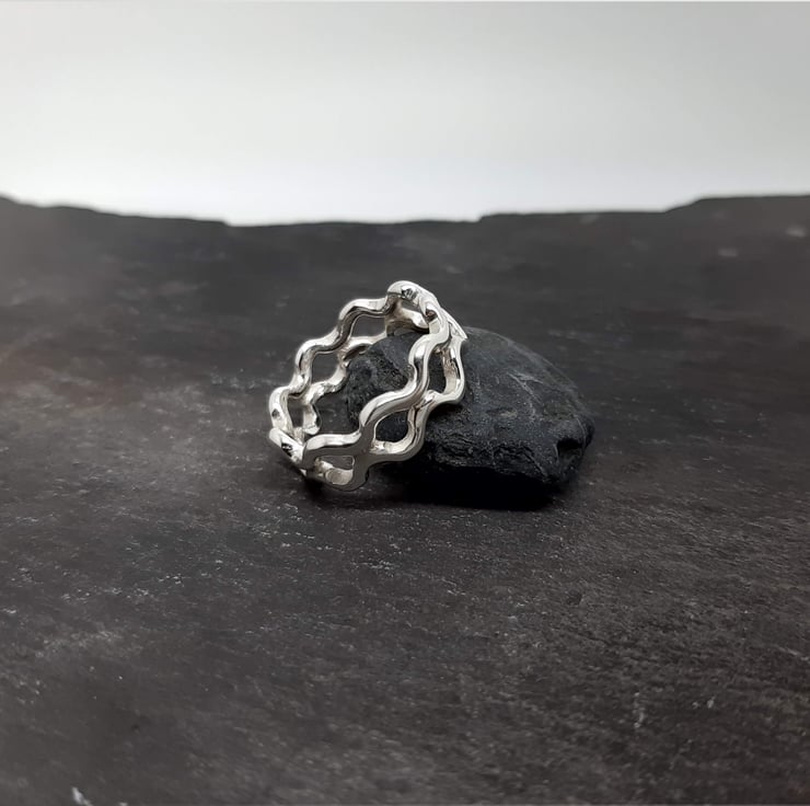 Sterling Silver Double Ripple Ring UK size P &a... - Folksy