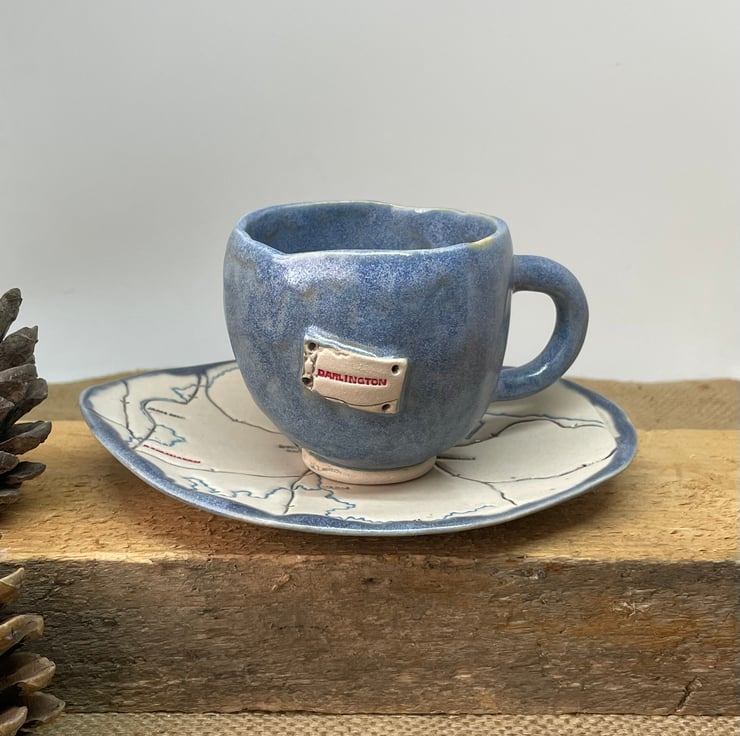 Handmade ceramic tea cup set, map design, Darli... - Folksy