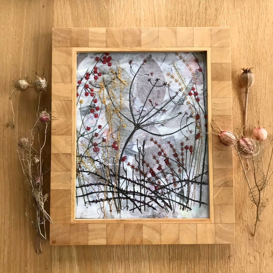 Hedgerow- textile-embroidered picture - Folksy