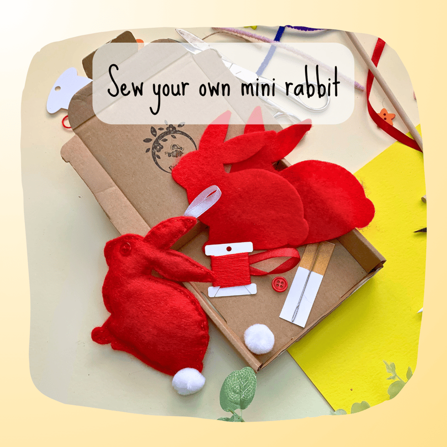 Sew Your Own Mini Rabbit, DIY Felt Sewing Kit, ... - Folksy