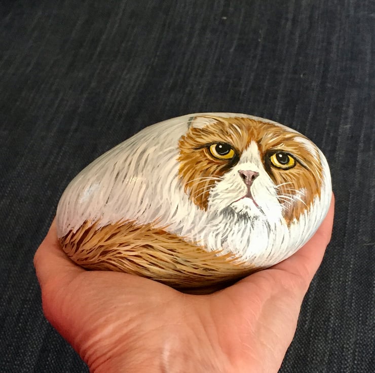Cat hand painted pebble garden rock art pet sto... - Folksy