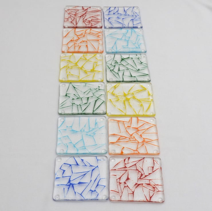 Set of 6 glass coasters in a rainbow of colours - Folksy