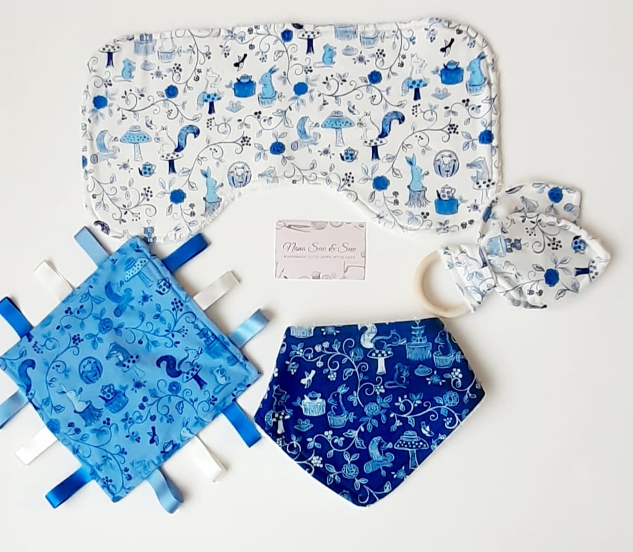Baby Gift Set. Burp Cloth, Bib, Crinkle Teether... - Folksy