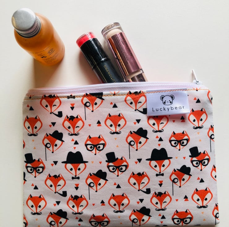 Fox print zip pouch (small); quirky fox print p... - Folksy
